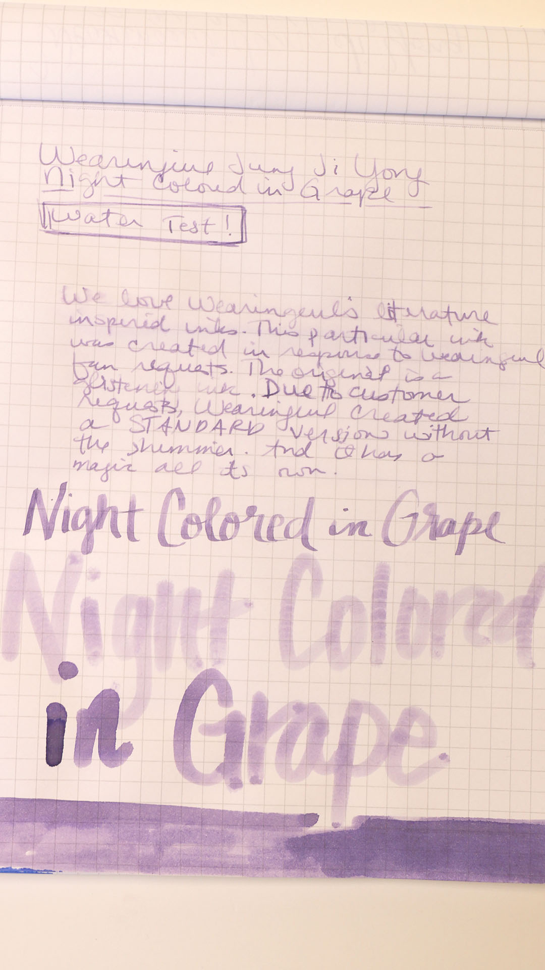 Night Sky Colored in Grape ink writing sample_STORY - Pen Chalet
