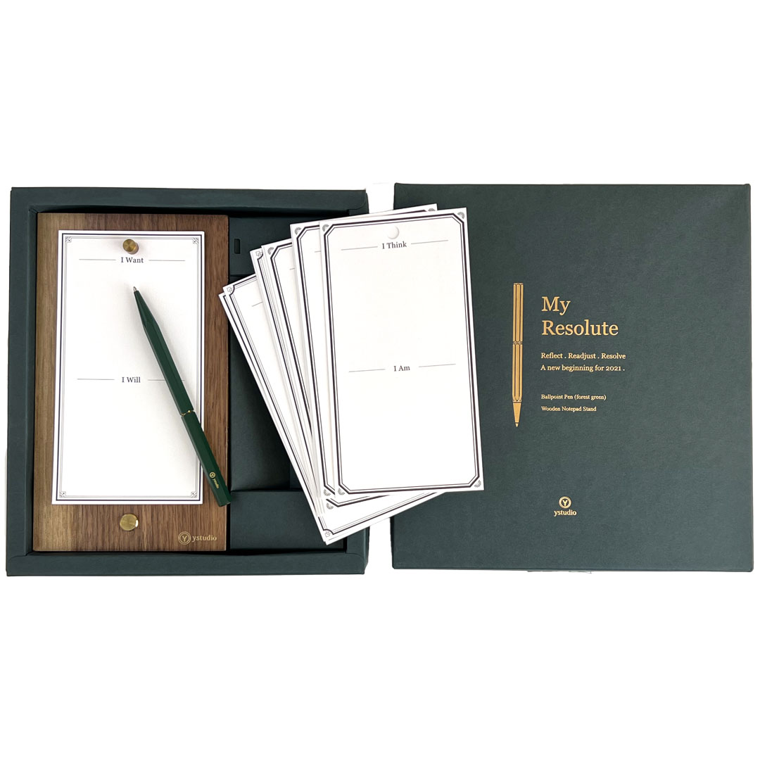 Ystudio My Resolute Wooden Notepad Stand & Ballpoint Pens